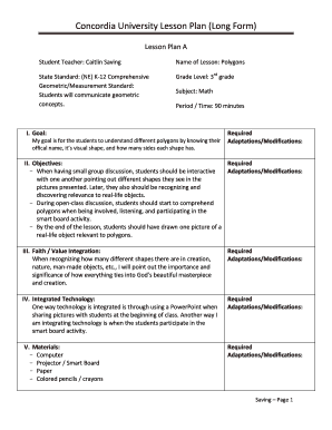 Fillable Online wp cune Concordia University Lesson Plan Long Form - wp ...