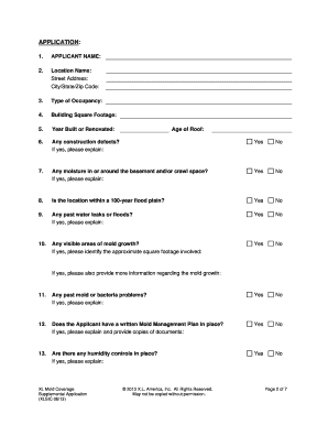 Fillable Online XL Facilities Pollution Mold Coverage Supplemental Application Fax Email Print ...