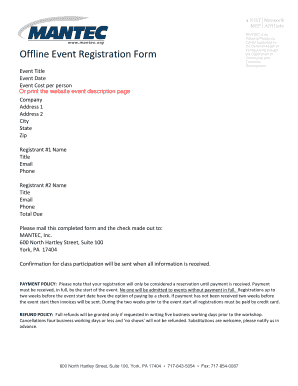 Fillable Online mantec Offline Event Registration Form - MANTEC Fax ...