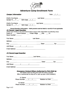 Fillable Online Adventure Camp Enrollment Form 4830-0264-6308 Fax Email ...