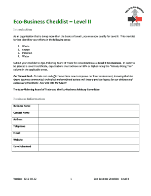 Fillable Online Eco-Business Checklist Level II - Ajax-Pickering Board ...