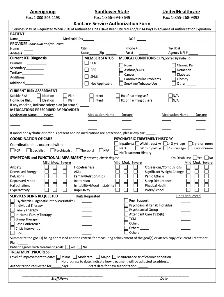 Fillable Online KanCare Service Authorization bFormb - Providers ...
