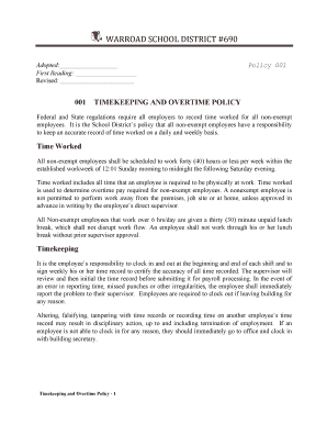 Fillable Online TIMEKEEPING AND OVERTIME POLICY Fax Email Print - pdfFiller