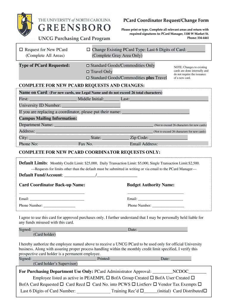 Fillable Online PCard Coordinator RequestChange Form Fax Email Print - pdfFiller