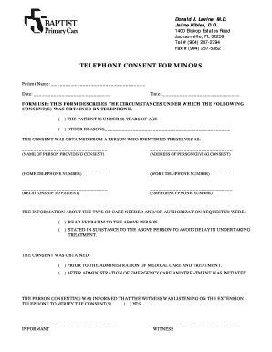 Fillable Online TELEPHONE CONSENT FOR MINORS - Baptist Health Fax Email ...