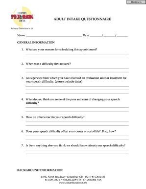 Fillable Online Adult Intake Questionnaire.doc Fax Email Print - pdfFiller