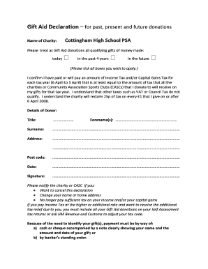 Fillable Online cottinghamhigh Gift Aid Declaration for past, present ...