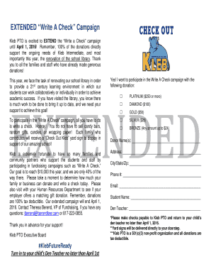 Fillable Online EXTENDED Write A Check Campaign - Klein ISD Fax Email ...
