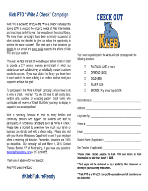 Fillable Online Kleb PTO Write A Check Campaign - Klein ISD Fax Email ...