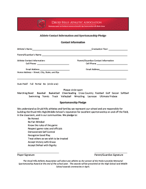 Fillable Online druidhillsathletics Athlete Contact Information and ...