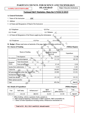 Fillable Online PAKISTAN COUNCIL FOR SCIENCE AND TECHNOLOGY SAMPLE Fax ...