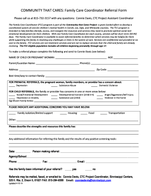Fillable Online COMMUNITY THAT CARES: Family Care Coordinator Referral ...