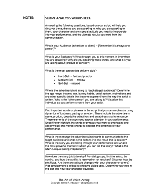 Fillable Online SCRIPT ANALYSIS WORKSHEET: Fax Email Print - pdfFiller