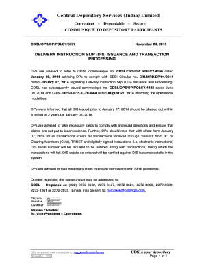 Fillable Online DELIVERY INSTRUCTION SLIP (DIS) ISSUANCE AND ...