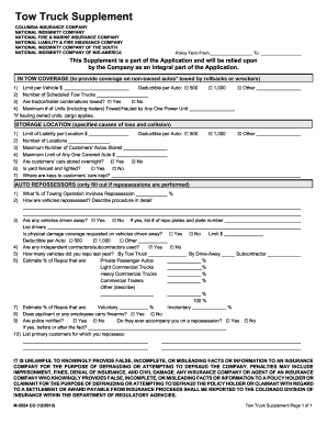 Fillable Online Tow Truck Supplement - Adco General Fax Email Print ...