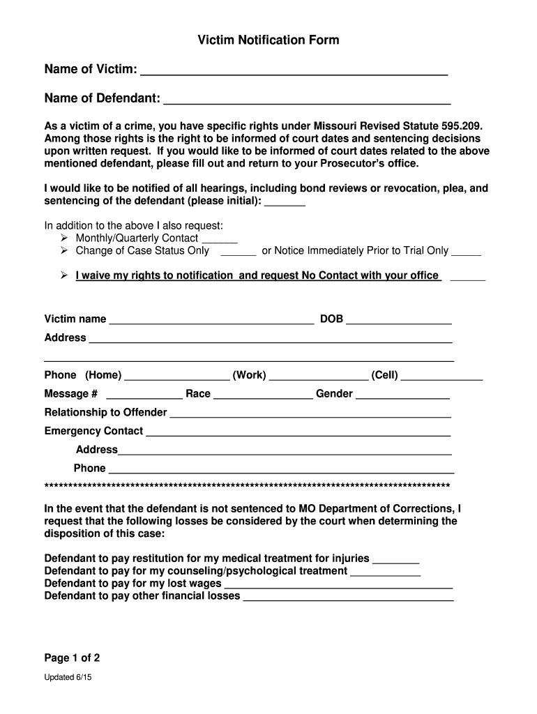 Fillable Online dps mo Instructions for completing Victim Notification ...