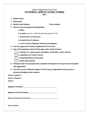 Fillable Online coe sfasu Student Supplemental Travel Fund FUNDING ...