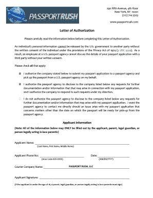 Fillable Online Letter of Authorization - Passport Rush Fax Email Print ...