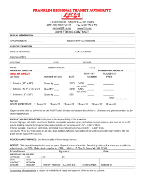 Fillable Online frta Franklin regional transit authority advertising ...