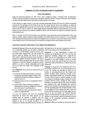 Fillable Online SUMMARY OF ACNS STANDARD FORM OF AGREEMENT Fax Email ...