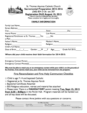 Fillable Online stthomascamas First Reconciliation and First Holy ...