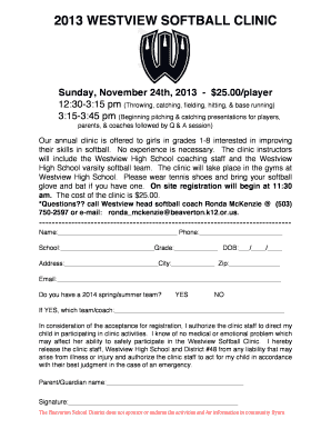 Fillable Online oregonsilverbullets 2013 westview softball clinic ...