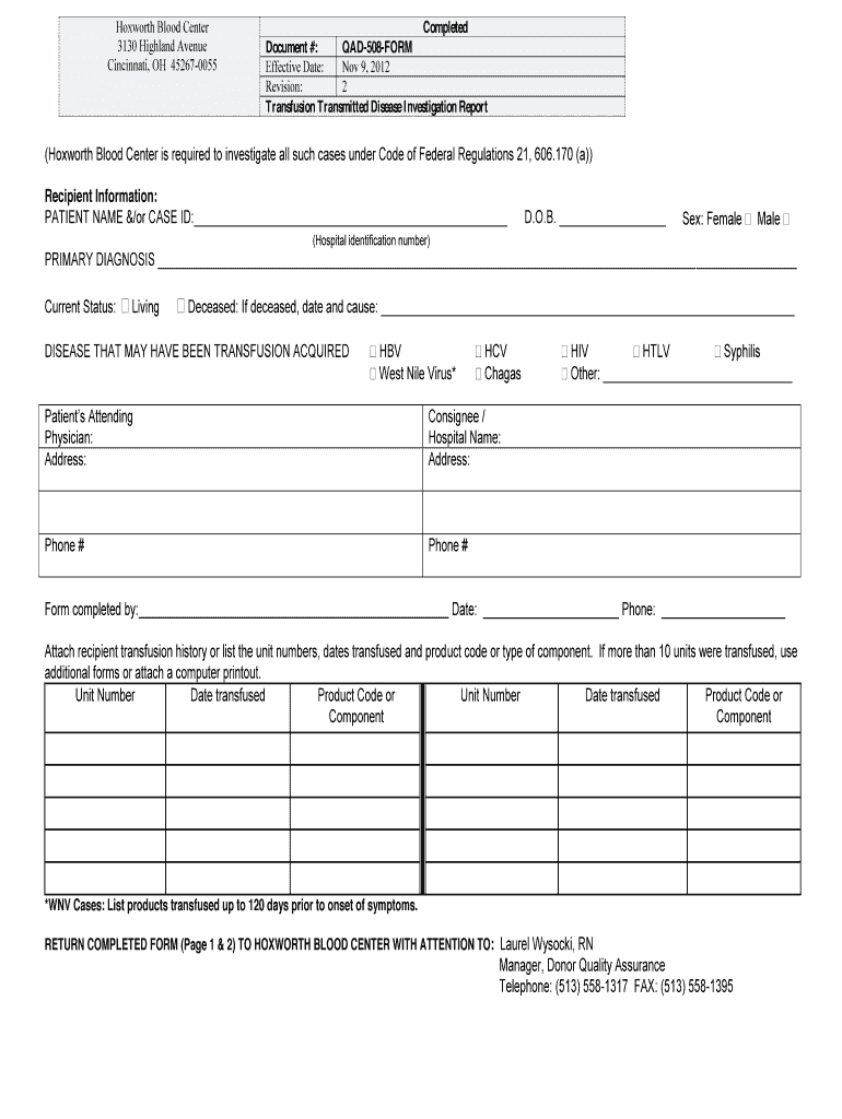 Fillable Online TTD Form - Hoxworth Blood Center Fax Email Print ...