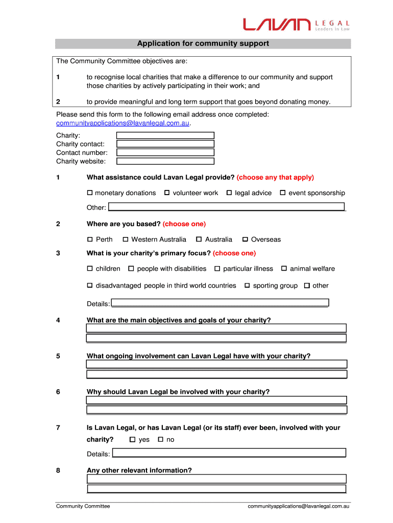 Fillable Online Application for Charity Sponsorship - Lavan Legal Fax ...