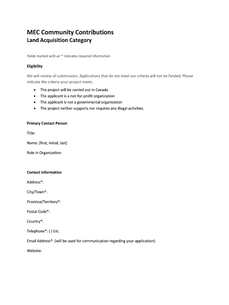 Fillable Online mec Sample Land Acquisition Application - MEC - mec Fax ...