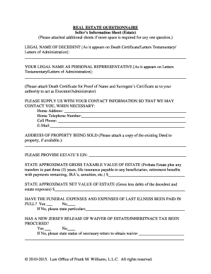 Fillable Online REAL ESTATE QUESTIONNAIRE Seller s Information Sheet ...