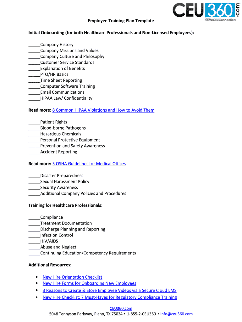 Fillable Online Employee Training Plan Template Fax Email Print - pdfFiller