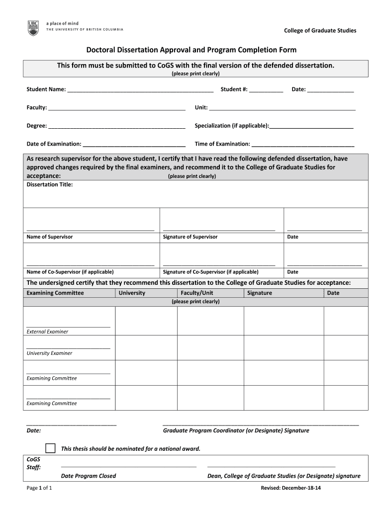Fillable Online gradstudies ok ubc Doctoral Dissertation Approval and Program Completion Form ...
