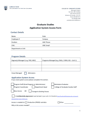 Fillable Online gradstudies ok ubc Graduate Studies Application System Access Form Fax Email ...