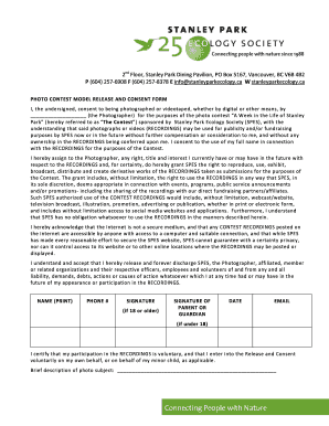Fillable Online stanleyparkecology Photo Contest Model Release Form ...