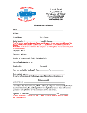 Fillable Online Charity Care Application - NDP EMS Fax Email Print - pdfFiller