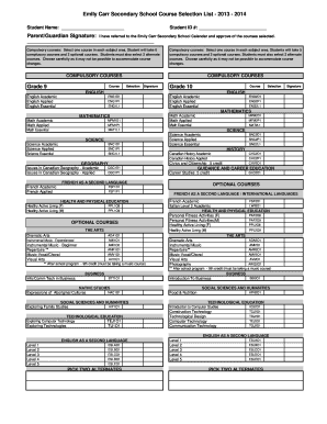Fillable Online Grade 9 Grade 10 Emily Carr Secondary School Course ...