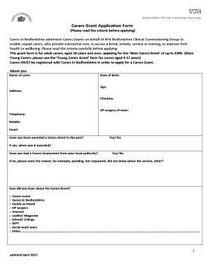 Fillable Online create-cdn Carers Grant Application Form - create ...