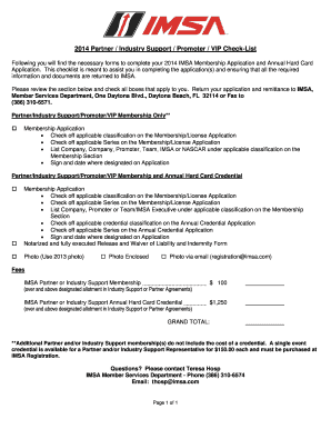 Fillable Online 2014 Promoter Sponsor Industry Representative ...