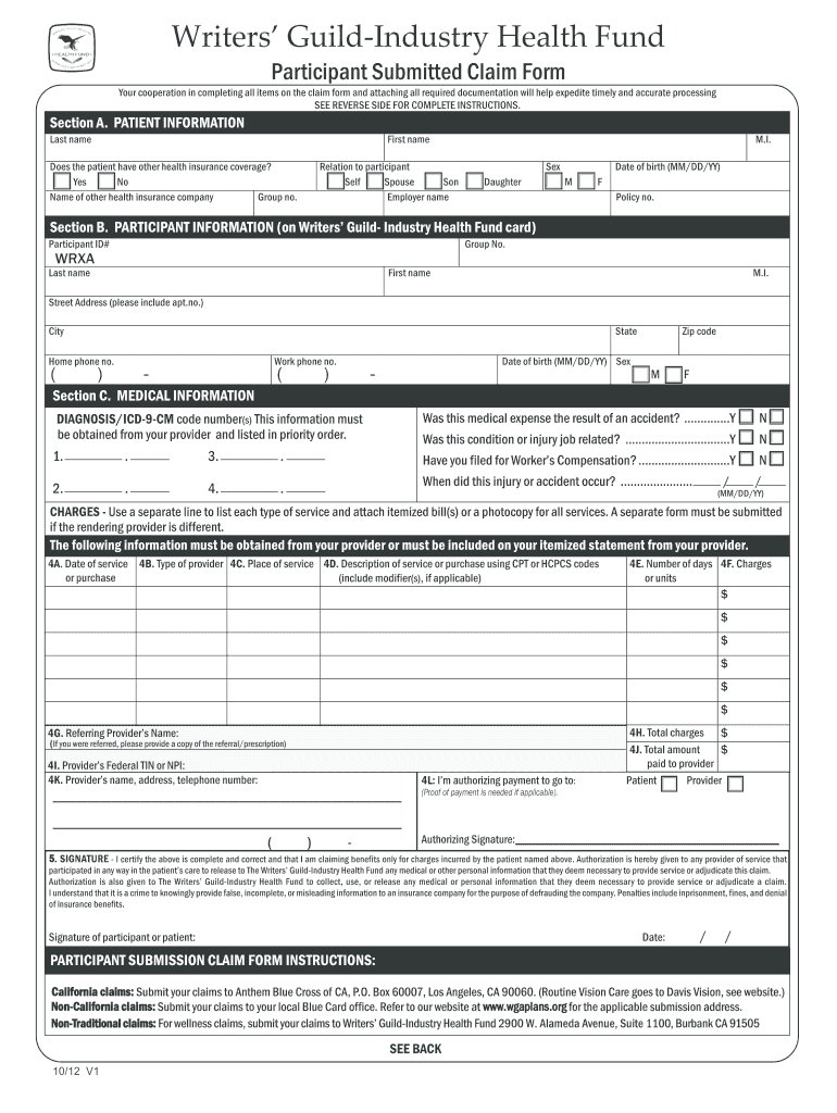 Fillable Online wgaplans Participant Submitted bClaim Formb Fax Email Print - pdfFiller