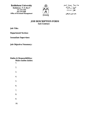 Fillable Online campus bethlehem JOB DESCRIPTION FORM Subcontract ...