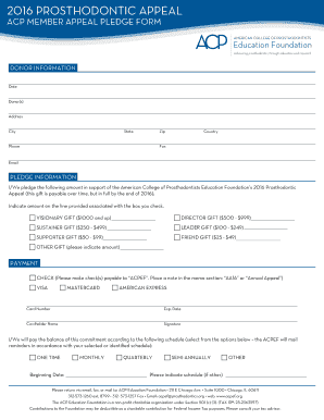 Fillable Online prosthodontics ACP MEMBER APPEAL PLEDGE FORM Fax Email ...