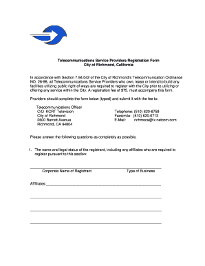 Fillable Online Telecommunications Service Providers Registration Form ...