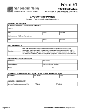 Fillable Online valleyair YR 5 Form E1 - TRU Infrastructure Applicant ...