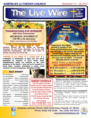 Fillable Online AMERICAN LUTHERAN CHURCH November 15 28, 2015 The Live ...