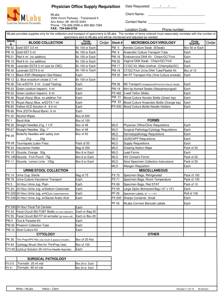 Fillable Online Physician Office Supply Requisition Date Requested Fax Email Print - pdfFiller