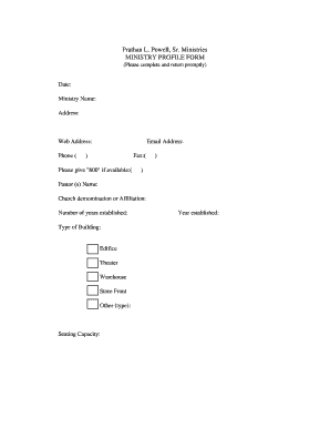 Fillable Online Prathan L Powell Sr Ministries MINISTRY PROFILE FORM ...