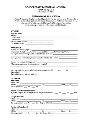 Fillable Online Employment Application - Schoolcraft Memorial Hospital ...