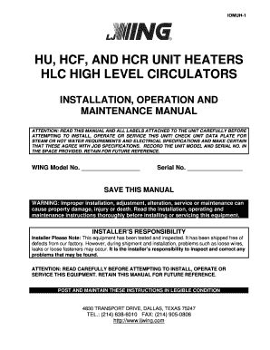 Fillable Online HU HCF AND HCR UNIT HEATERS HLC HIGH LEVEL CIRCULATORS ...