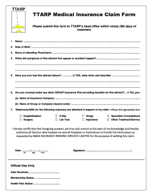 Fillable Online ttarp BTTARPb Medical Insurance Claim Form Fax Email ...