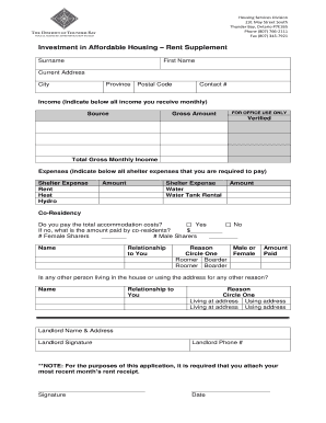 Fillable Online IAH Rent Supplement Application Form Fax Email Print ...